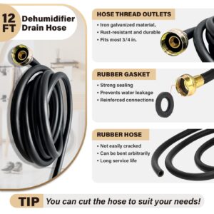 Dehumidifier Drain Hose, 3/4 Inch FHT, 12 Feet with Brass Rustproof Connector Hose for Most of Dehumidifiers (12ft)