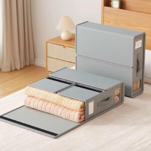 ZDFRBJGㅤㅤㅤㅤ Bed Sheet Organizer and Storage Foldable Oxford For Bed Sheets（King & Queen Size）, Duvet Covers and Pillowcases with Handle and window 4 Pcs(Gray)