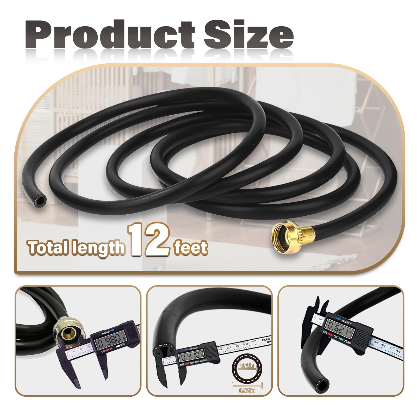 Dehumidifier Drain Hose, 3/4 Inch FHT, 12 Feet with Brass Rustproof Connector Hose for Most of Dehumidifiers (12ft)