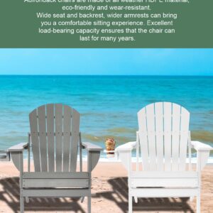 Withniture Folding Adirondack Chairs, HDPE Adirondack Chair Wood Texture Plastic Adirondack Chairs with Cup Holder, Weather Resistant Fire Pit Chairs for Backyard Deck, White