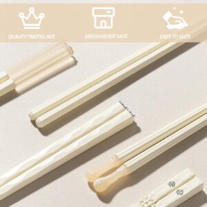 5 Pairs Chopsticks Reusable, 9.57 inches Premium Japanese Chinese Non-slip Fiberglass Chopsticks Dishwasher Safe, Lightweight Chopsticks for Party Family Hotel, Cream Yellow