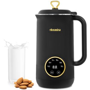 arcmira nut milk maker, 20 oz(600ml) homemade almond, oat, soy, plant-based milk and non-dairy beverages, almond milk maker with delay start/keep warm/boil water, soy milk maker with nut milk bag