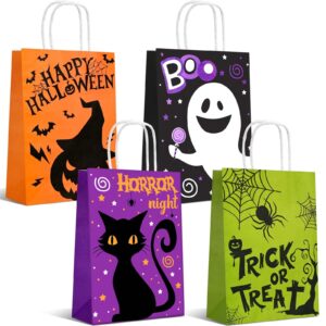 24pcs halloween trick or treat paper gift bags happy halloween theme candy bags with handles pumpkin ghost black cat goodie favors bags for gift wrapping holiday birthday party diy crafts