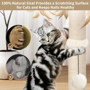 Paroto Cat Scratching Post, Sisal Scratching Posts for Indoor Cats Adults with Hanging Ball and Interactive Toys, 2 Mounting Methods Cat Scratcher for Kitten Cats, 25 inches