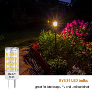 Maelsrlg GY6.35 LED Bulb, 4W(50W Equivalent), 12V-24V AC/DC, Warm White 3000K, 500 Lumens, T4 Type GY6.35 Bi-Pin Base Light Bulbs for Landscape Lighting, Pendant Light, Non-Dimmable, Pack of 5