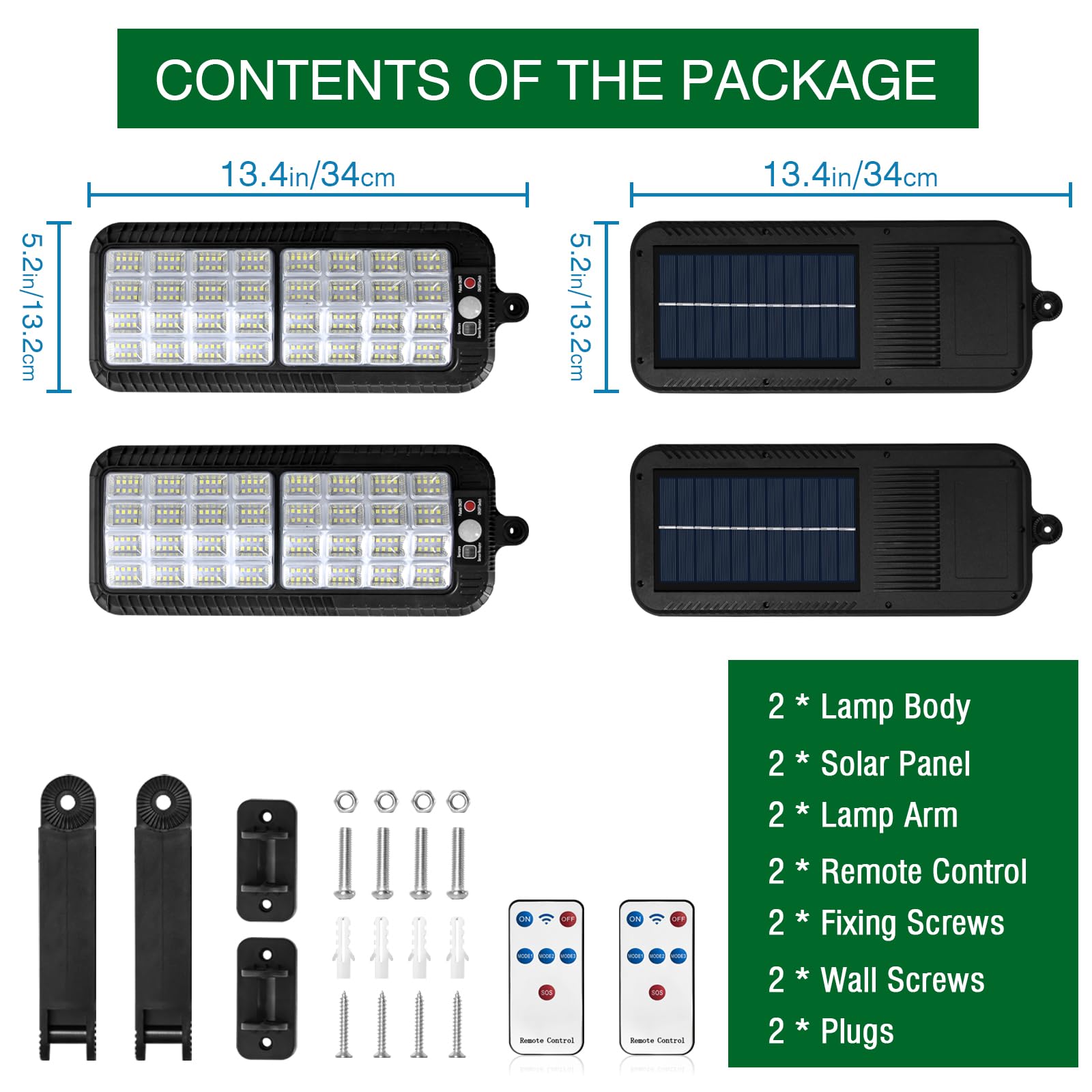 ZBLUXBZ Solar Street Lights Outdoor Waterproof, 2 Pack Wide Angle Solar Parking Lot Lights with Dusk to Dawn, Motion Sensor, and Remote Control, Solar Flood Light for Patio, Outside & Driveway