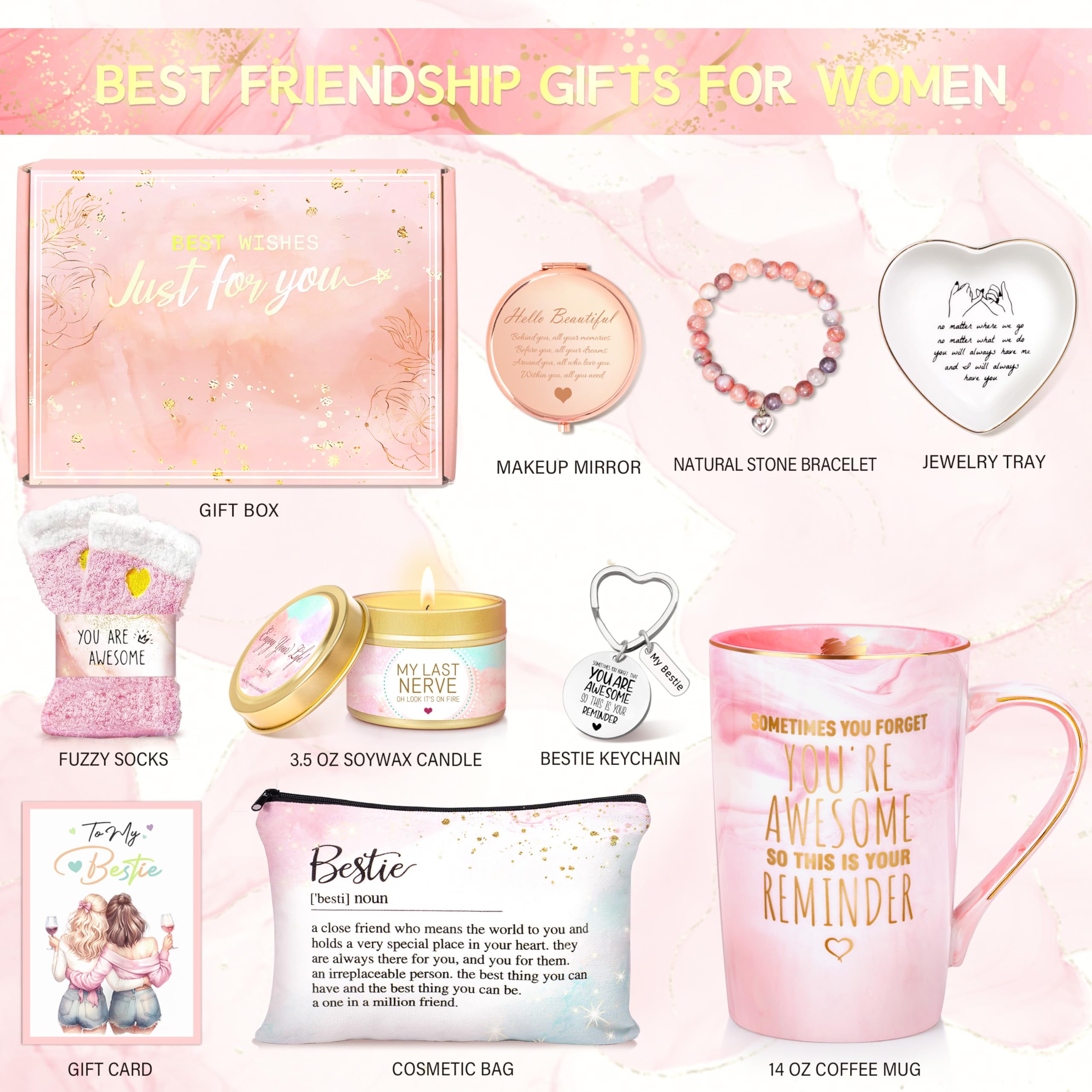 Birthday Gifts for Women Best Friends Gifts for Women Happy Birthday Gifts baskets for BFF Bestie Friendship Gifts Sister Gifts from Sister Christmas Gifts