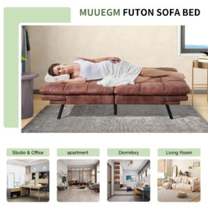 MUUEGM Futon Sofa Bed, Convertible Memory Foam Sleeper Couch,Modern Faux Leather Folding Love seat for Living Room,Small Space,Apartment,Office,Dorm,Adjustable Backrests Armrests 71" Sofa Bed, Brown