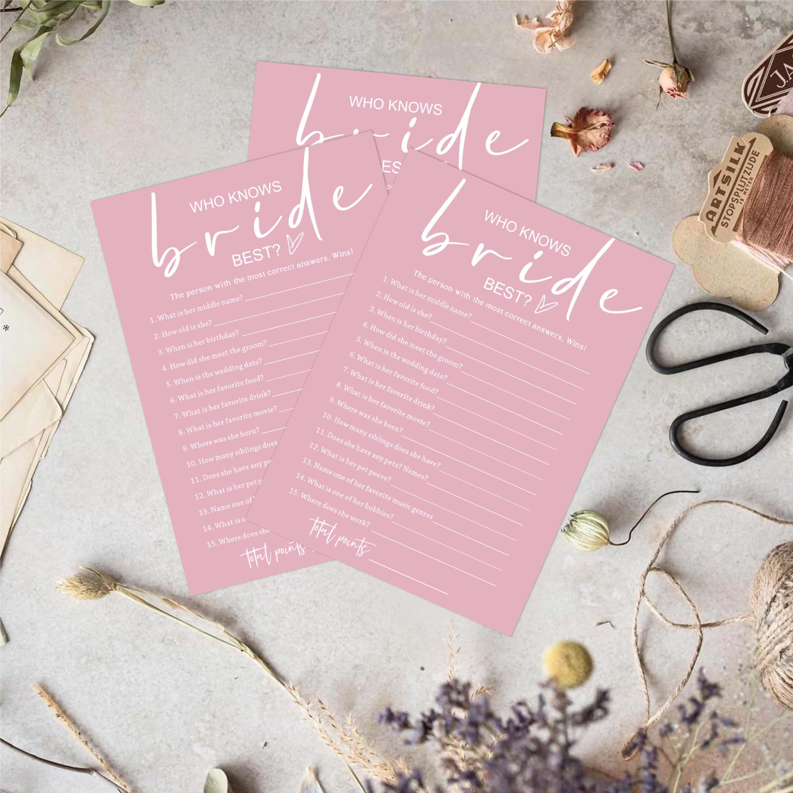 Pink Theme Bridal Shower Games 25 Guests, Who Knows Bride Best Bridal Games, Wedding Advice Cards, Wedding Games for Reception, Bride Groom Wedding Bachelorette Engagement Party Supplies-B03