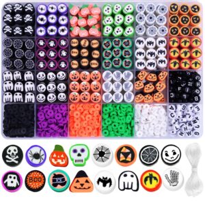 1480pcs halloween polymer clay beads charms friendship bracelet necklace earring jewelry making kit, accessories for arts crafts diy birthday gifts for women girls