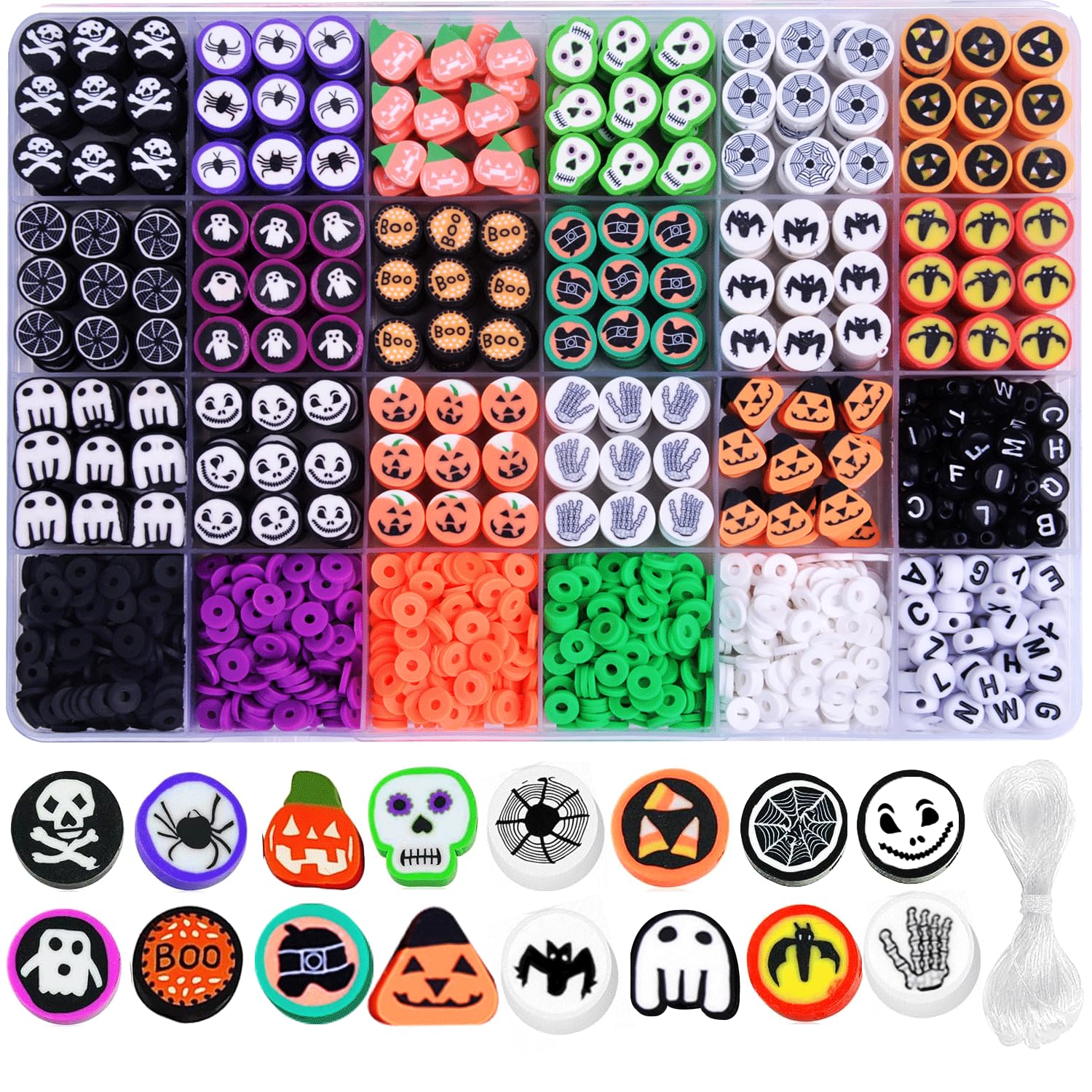 1480pcs Halloween Polymer Clay Beads Charms Friendship Bracelet Necklace Earring Jewelry Making kit, Accessories for Arts Crafts DIY Birthday Gifts for Women Girls