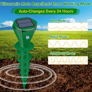 Ultrasonic Mole Repellent Outdoor, 2024 Upgrade Mole Repellent Solar-Powered for Lawn Garden Yard, Mole and Vole Repellent Waterproof, Effectively Repels Gophers Snake Chipmunks Groundhogs, 4 Pack