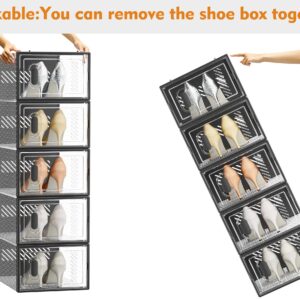 SIMPDIY Shoe Storage, 12 Pack Shoe Organizer for Closet, Shoe Boxes Clear Plastic Stackable Shoe Containers with Lids for Size 10, Black