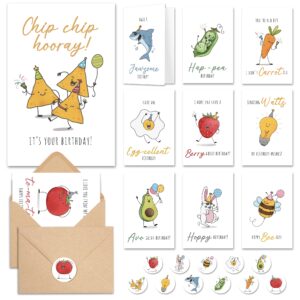 20 funny birthday cards (4"x6") with 20 envelopes & stickers, mixed humor greeting card variety pack for friend teacher, cartoon lighthearted birthday cards for women, cheerful happy birthday card for kids