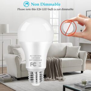 PARTPHONER A19 LED Light Bulb, 100 Watt Equivalent LED Bulbs, 13W Daylight White 5000K, 1500LM, E26 Standard Base Non-Dimmable White LED Light Bulb, CRI 85+, 4-Pack