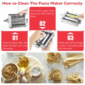 Wiselet Stainless Steel 3 In 1 Pasta Maker Attachment for KitchenAid Stand Mixer, Included Pasta Sheet Roller Spaghetti and Fettucine Cutter, Heavy Duty Sturdy and Durable