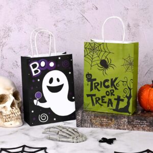 24Pcs Halloween Trick or Treat Paper Gift Bags Happy Halloween Theme Candy Bags with Handles Pumpkin Ghost Black Cat Goodie Favors Bags for Gift Wrapping Holiday Birthday Party DIY Crafts