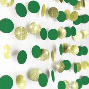 Graduation Party Decorations Green Gold 2024/Green Gold Graduation Decorations/Glitter Gold Green Birthday Party Decorations/St. Patrick’s Day Decorations/2pcs Paper Circle Garlands