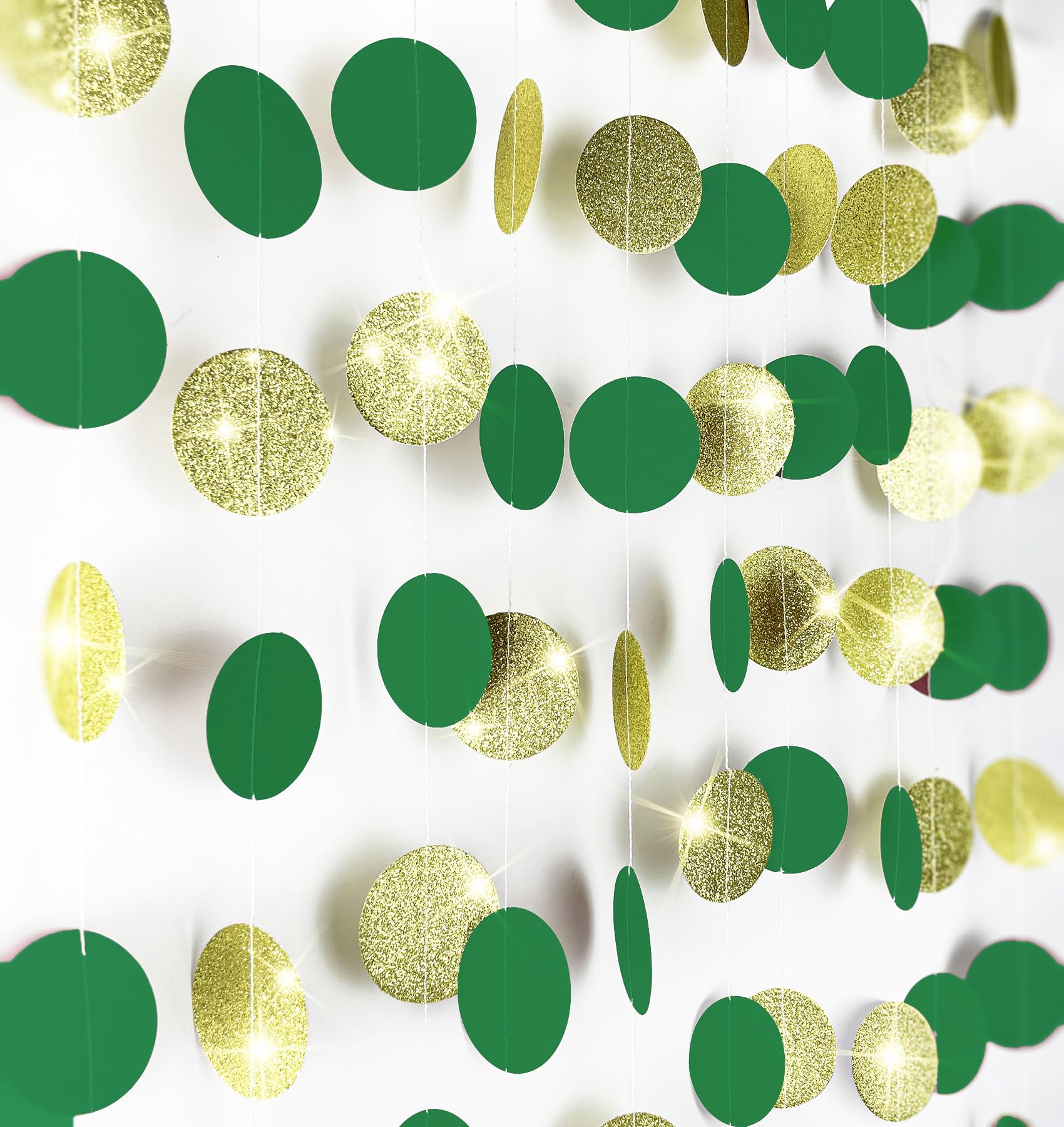 Graduation Party Decorations Green Gold 2024/Green Gold Graduation Decorations/Glitter Gold Green Birthday Party Decorations/St. Patrick’s Day Decorations/2pcs Paper Circle Garlands