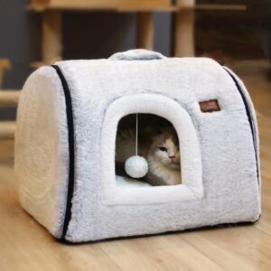 omlivlies cat bed cave-cat beds for indoor cats,soft and comfortable cute cat bed，cat house,with removable washable cushioned pillow,enclosed cat bed,kitty cat hut、hideaway,small dog tent grey