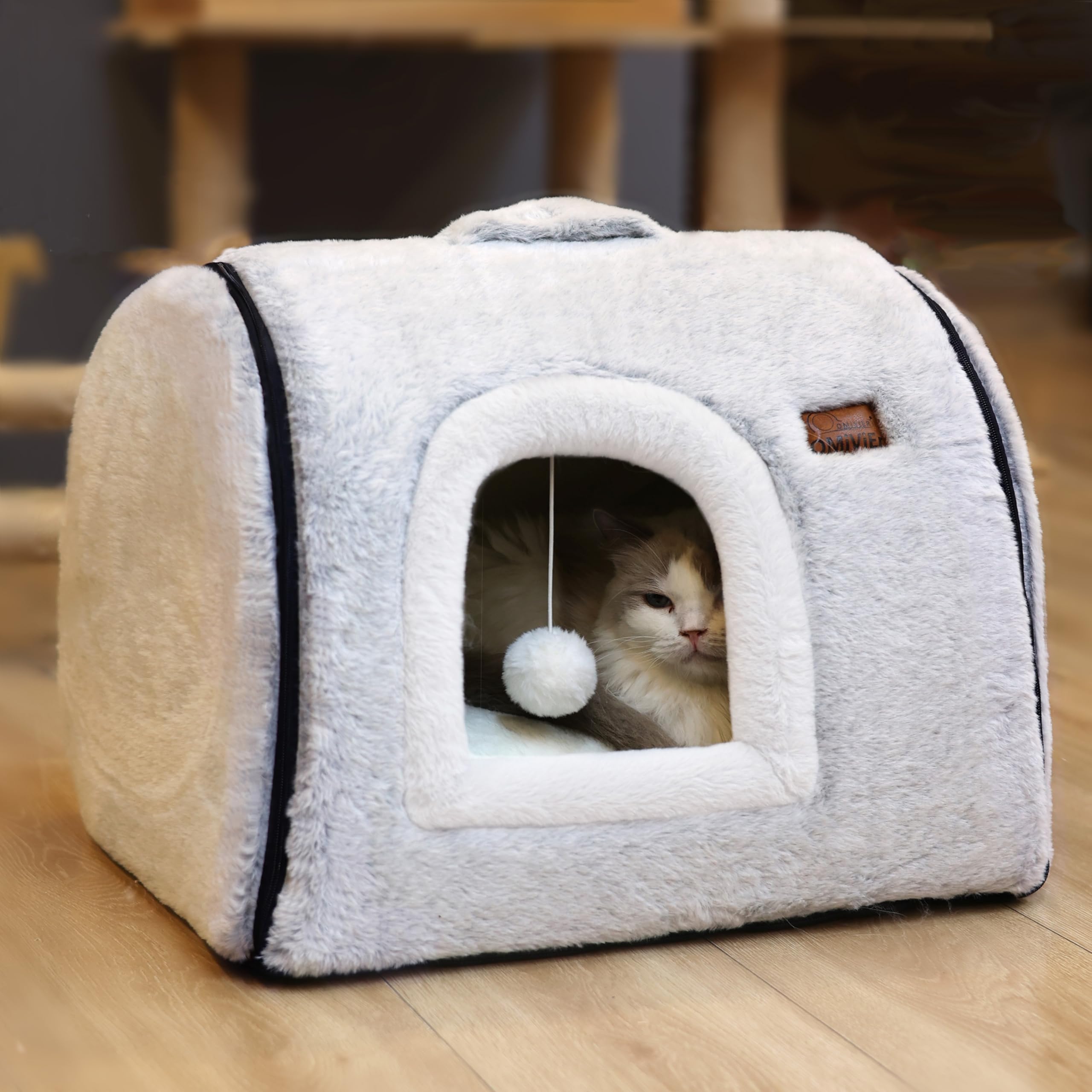 OMLIVLIES cat Bed cave-cat beds for Indoor Cats,Soft and Comfortable Cute cat Bed，cat House,with Removable Washable Cushioned Pillow,Enclosed cat Bed,Kitty cat hut、Hideaway,Small Dog Tent Grey