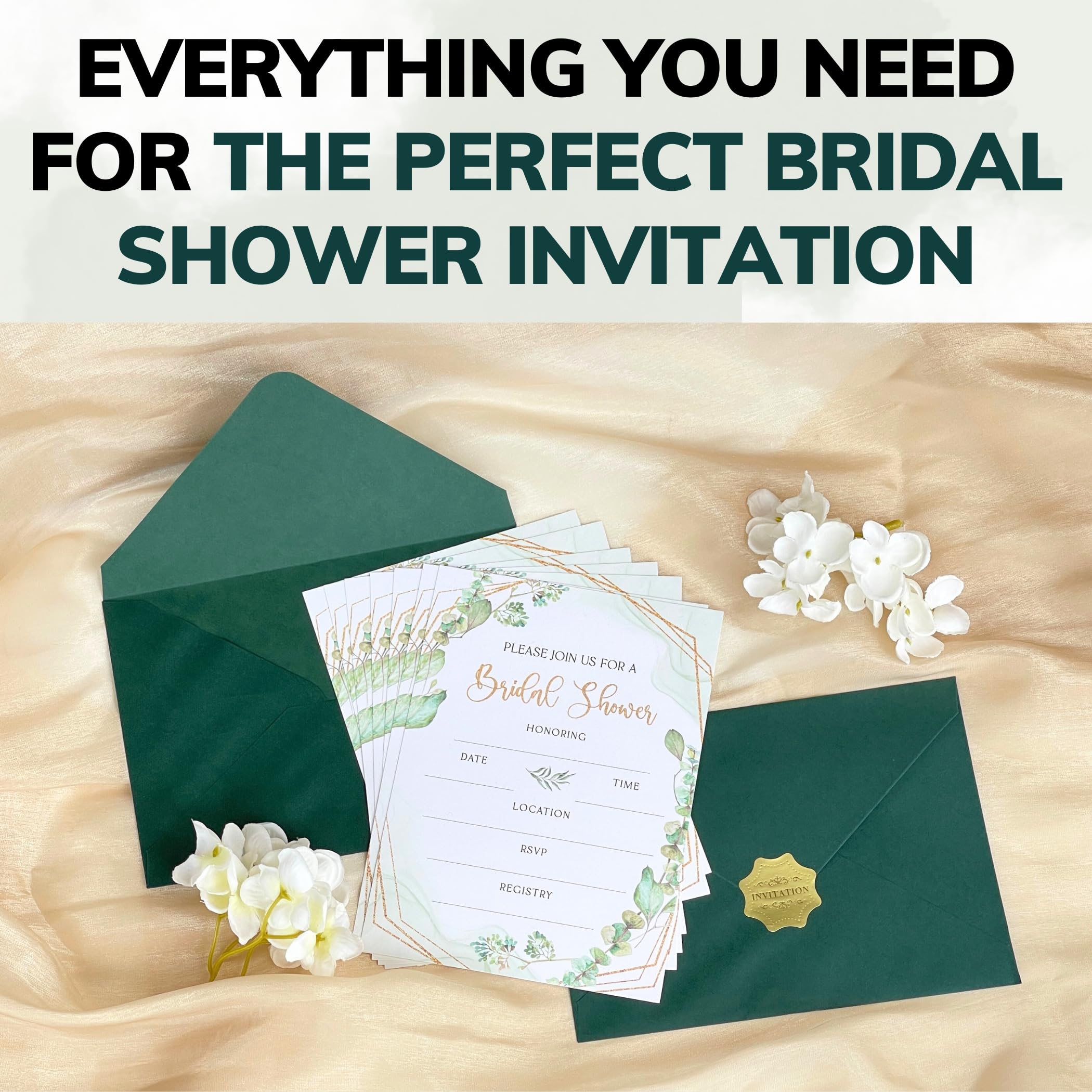 STOFINITY Bridal Shower Invitations With Envelopes - Wedding Shower Invitations, Greenery Bridal Shower Invites, Fill In Party Invitation Cards For Weddings, Parties, Receptions