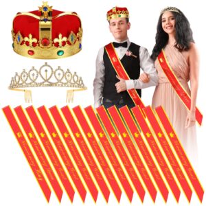 civaner homecoming prom party supplies 14 homecoming king and queen court sashes 1 crowns hat 1 rhinestone tiara(red)