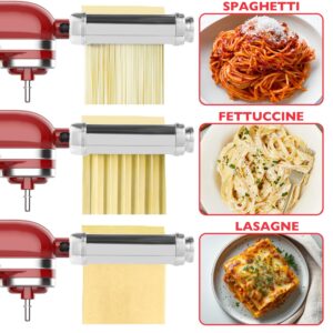 Wiselet Stainless Steel 3 In 1 Pasta Maker Attachment for KitchenAid Stand Mixer, Included Pasta Sheet Roller Spaghetti and Fettucine Cutter, Heavy Duty Sturdy and Durable