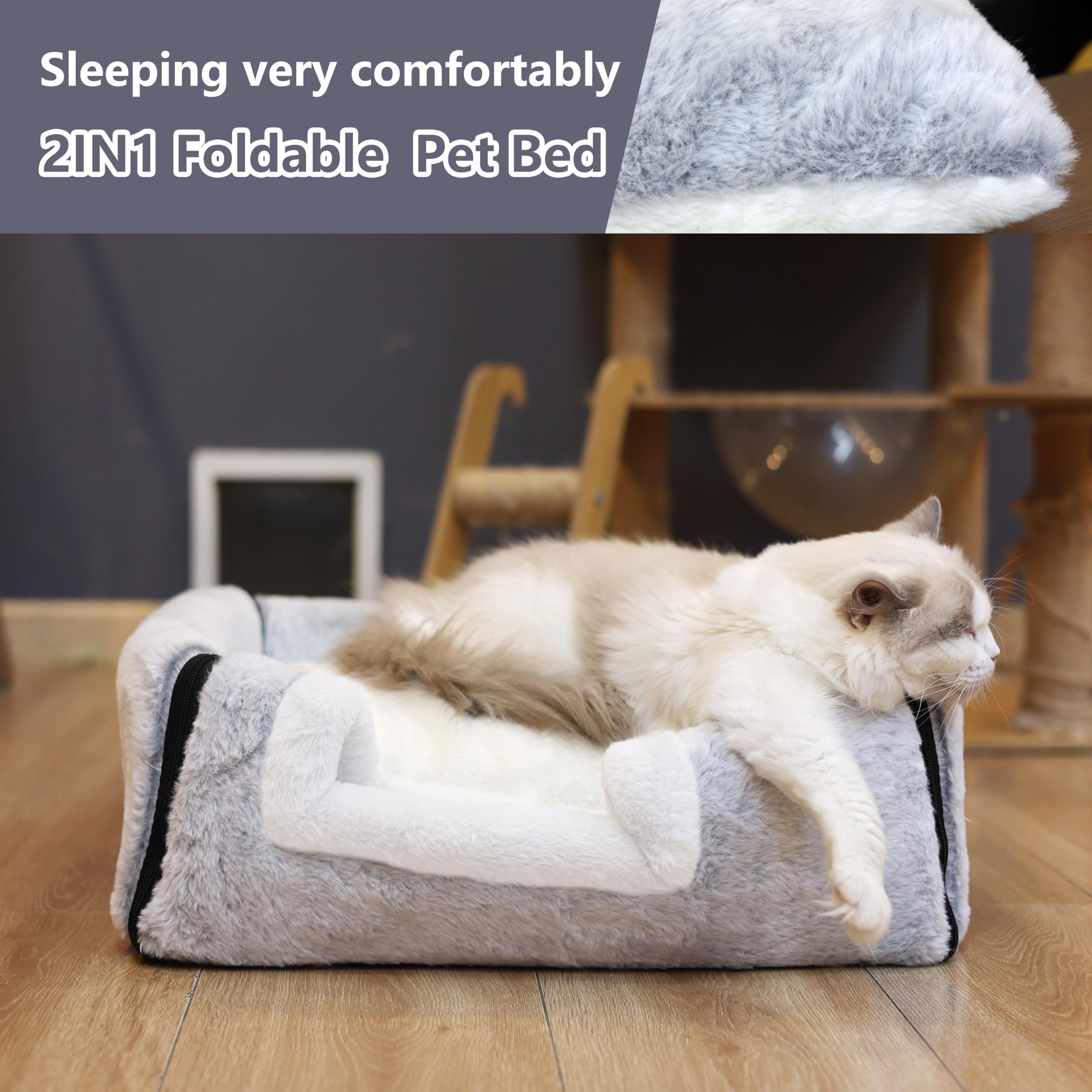 OMLIVLIES cat Bed cave-cat beds for Indoor Cats,Soft and Comfortable Cute cat Bed，cat House,with Removable Washable Cushioned Pillow,Enclosed cat Bed,Kitty cat hut、Hideaway,Small Dog Tent Grey