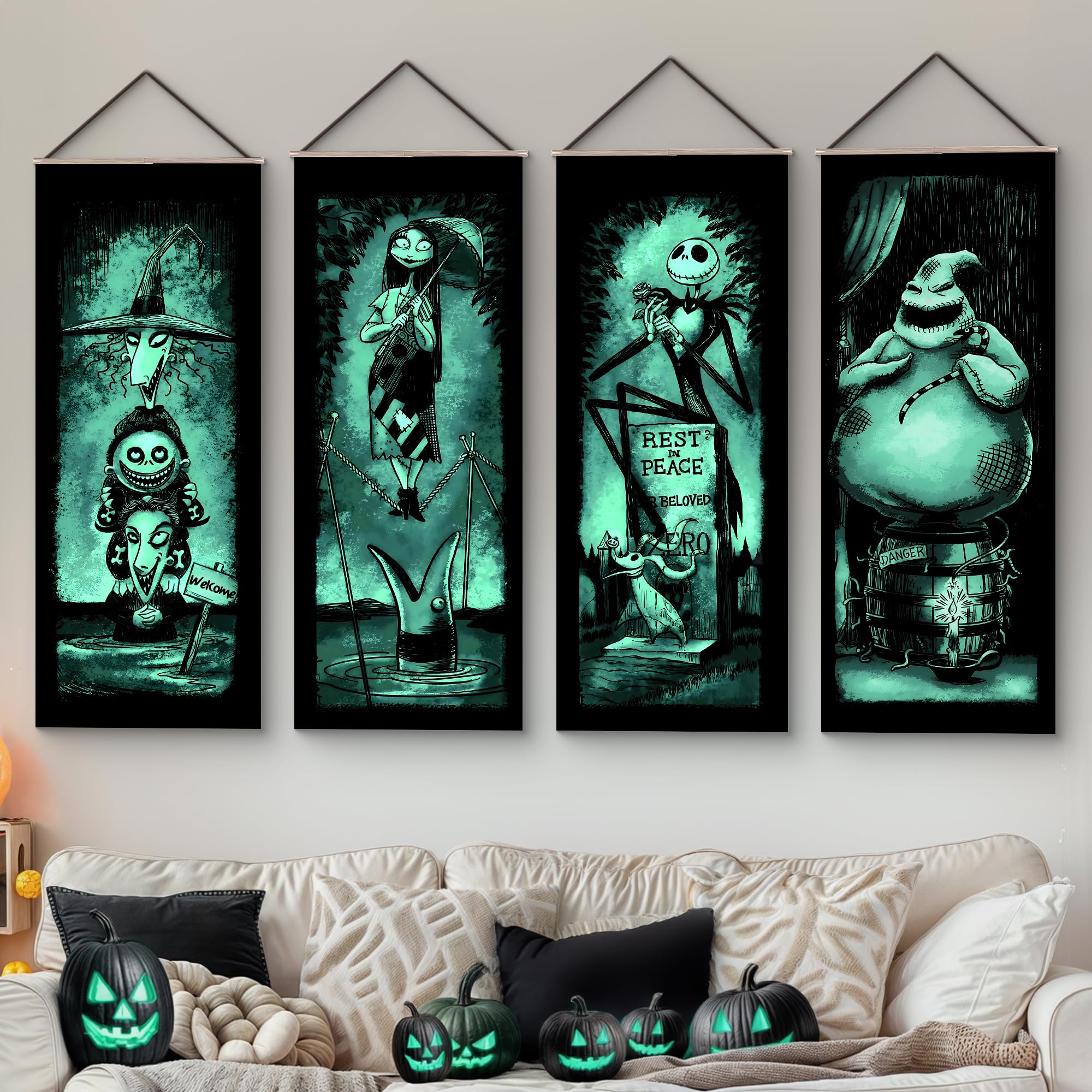 KatchOn, Spooky Halloween Stretching Portrait - 47x16 Inch, Pack of 4 | Haunted Mansion Stretching Portraits for Halloween Decorations | Skeleton Halloween Banner for Halloween Party Decorations