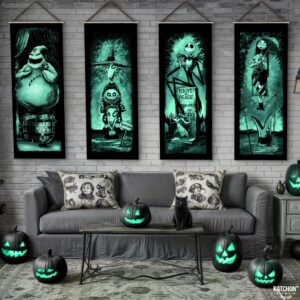 KatchOn, Spooky Halloween Stretching Portrait - 47x16 Inch, Pack of 4 | Haunted Mansion Stretching Portraits for Halloween Decorations | Skeleton Halloween Banner for Halloween Party Decorations