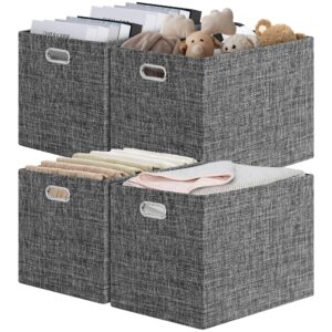 posprica 15x12x12 storage cube bins, linen decorative closet storage organizer for ikea kallax, 4 pack fabric foldable large storage baskets for closet, shelves, clothes, toy (black)