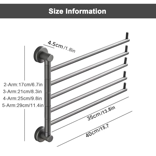 Swing Out 5-Arms Towel Holder Thicken Towel Racks for Bathroom Kitchen, Bath Towel Bar Swivel Hanger Wall Mounted Drying Rack, Rustproof Solid Aluminium Towel Hanger Space Saving Storage Or