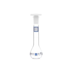 eisco volumetric flask, 10ml - class a - borosilicate glass, polyethylene stopper, 10/19 socket - qr code marking for calibration certificate