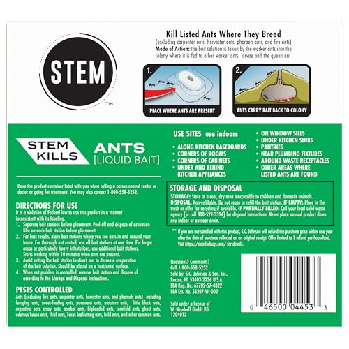 STEM Liquid Ant Baits, Kills The Queen and Colony, for Indoor Use, 12 Spill Proof Bait Stations