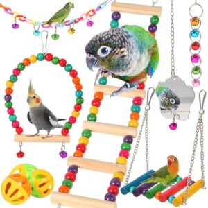 bird toys for parakeets 9pcs,bird wooden ladder bridge parrots toys budgie toys bird cage accessories,swing hammock for conure,cockatiel,love birds, finches, mynah,budgerigar