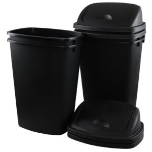 eagrye 13 gallon plastic kitchen garbage can with swing lid, large lidded trash can for kitchen, black, 4 pack