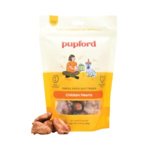 pupford freeze dried chicken hearts treat for dogs & puppies - healthy, natural, single ingredient dog treats - made in usa (4.25 oz)