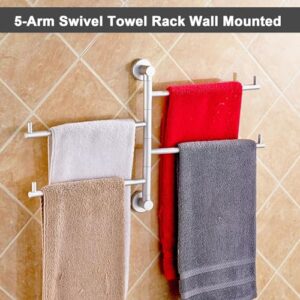 Swing Out 5-Arms Towel Holder Thicken Towel Racks for Bathroom Kitchen, Bath Towel Bar Swivel Hanger Wall Mounted Drying Rack, Rustproof Solid Aluminium Towel Hanger Space Saving Storage Or