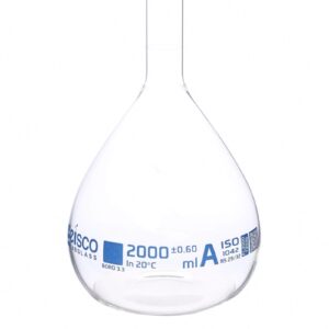 Eisco Volumetric Flask, 2000mL - Class A - Borosilicate Glass, Polyethylene Stopper, 29/32 Socket - QR Code Marking for Calibration Certificate