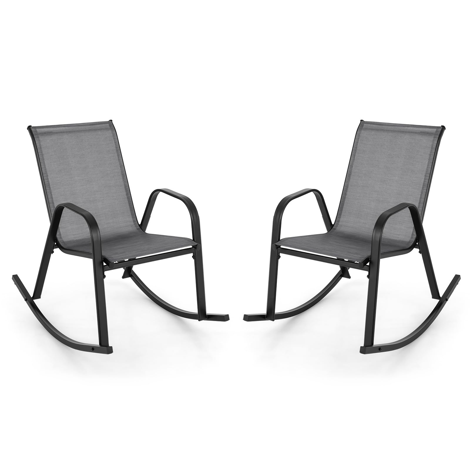 Giantex Outdoor Rocking Chairs Set of 2, Patio Rocking Chairs w/Breathable Seat & Back, Heavy-Duty Metal Support, Ergonomic Outside Rocker for Backyard, Poolside, Garden (1, Grey)