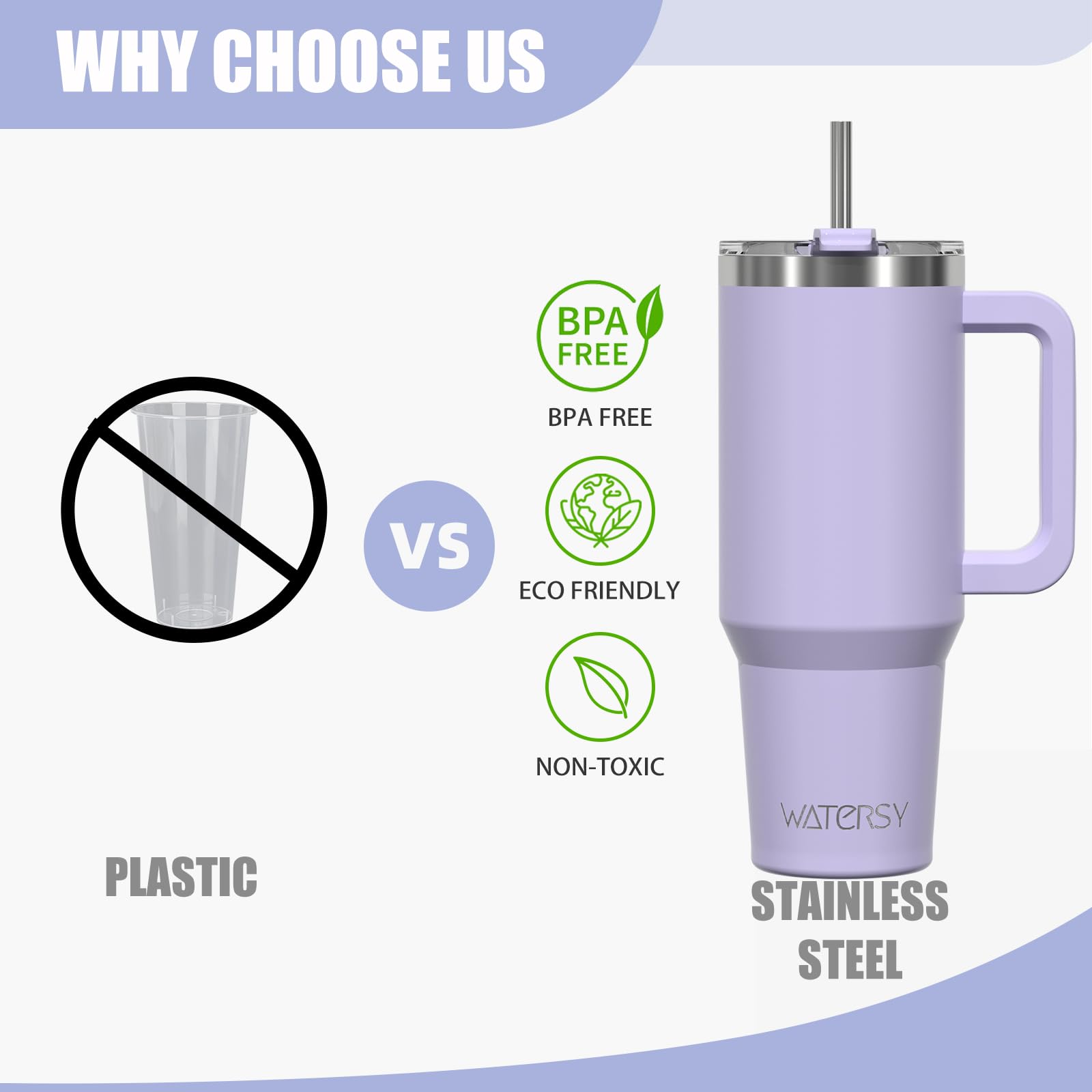 40 oz Tumbler with Handle,Tumbler with Lid and Straw,Double Wall Insulated Cup Stainless Steel Travel Mug(Cold for 34 Hours),Water Bottle for Iced Tea,Coffee,Cold Beverages(Purple)