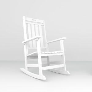 white oversized outdoor rocking chair, hdpe outdoor rocking chair, weather prsistant patio rocking chairs for adult, white porch rocker for backyard patio garden porch 38" d x 27" w x 46" h