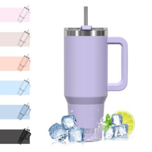 40 oz tumbler with handle,tumbler with lid and straw,double wall insulated cup stainless steel travel mug(cold for 34 hours),water bottle for iced tea,coffee,cold beverages(purple)