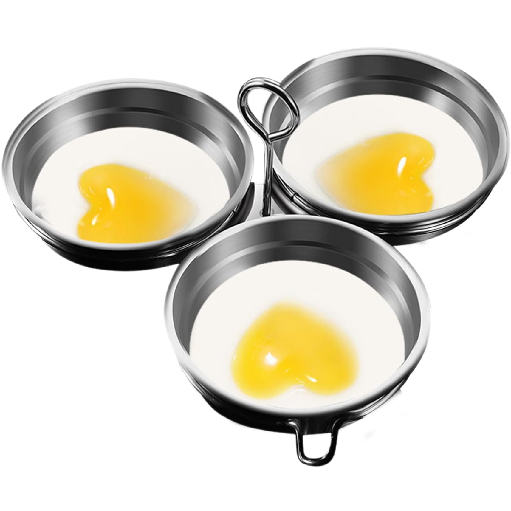 Stainless Steel Egg Poacher, 3-Cup Poached Egg Cooker, Nonstick Egg Poacher Cups, Egg Poaching Pan with Rack and Anti-Scalding Handle for Microwave Oven Stovetop, Heart-shape, Egg Poacher Pan