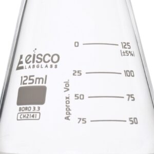 Erlenmeyer Flask, 125mL - Wide Neck - ASTM, Dual Graduated Scale - Borosilicate Glass - Wide Neck Flasks, Conical Flasks, Glass Flasks - Eisco Labs