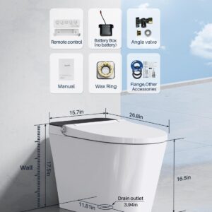 Smart Toilet with Built-in Tank & Bidet Auto Open/Close Foot Sensor Flush Dryer Heated Seat Soft Close Elongated One-Piece Design (ZY695A)