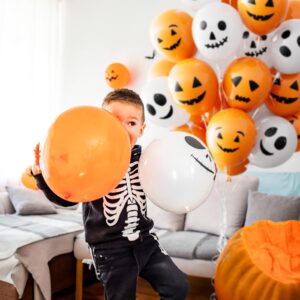 Adeyoo Halloween Balloons,60Pcs Ghost Balloons Scary Pumpkin Balloons 12 Inches Latex Balloons Orange and White Balloons 6 Styles Spooky Balloons for Halloween Theme Birthday Party Decorations