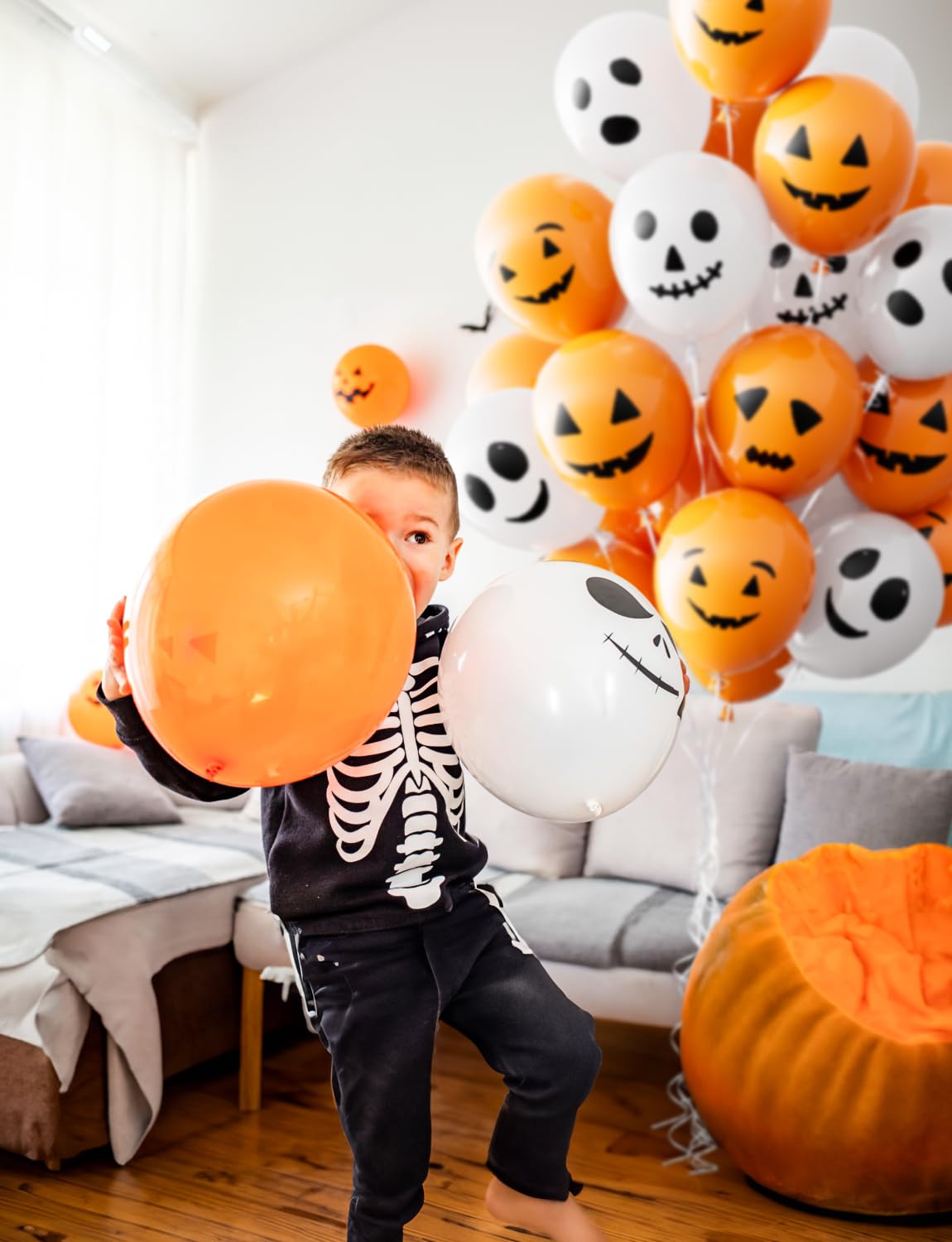 Adeyoo Halloween Balloons,60Pcs Ghost Balloons Scary Pumpkin Balloons 12 Inches Latex Balloons Orange and White Balloons 6 Styles Spooky Balloons for Halloween Theme Birthday Party Decorations