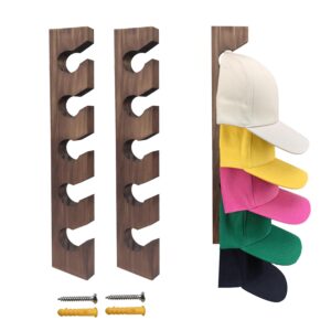 vavili 2 pcs hat rack for baseball caps, wooden hat holder wall-mounted caps display, 5 hook wall mounted baseball hat rack (brown)